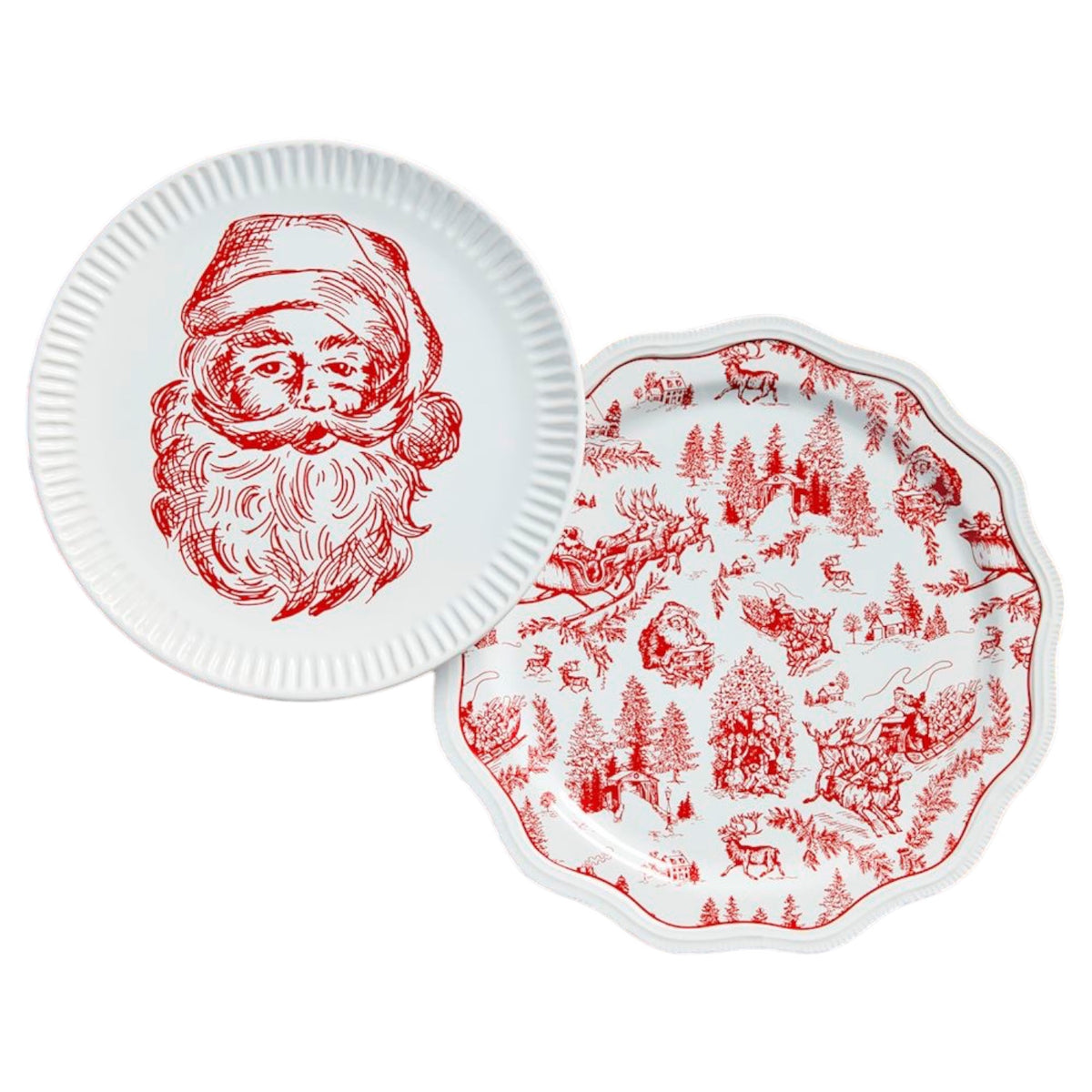 Santa & Toile Ceramic Platter Set – Rust & Cinder