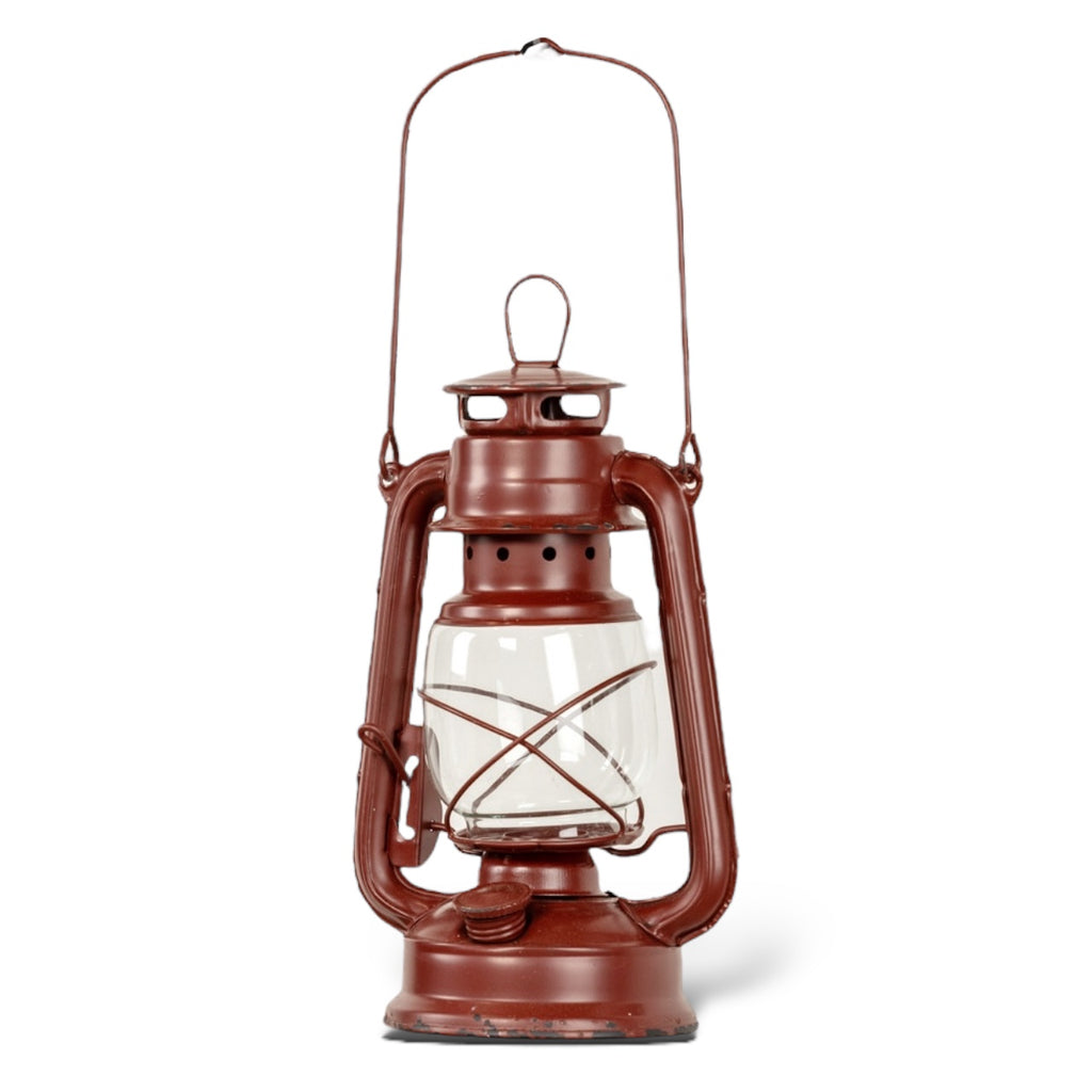 Vintage-Inspired Red Camping Lantern – Rust & Cinder