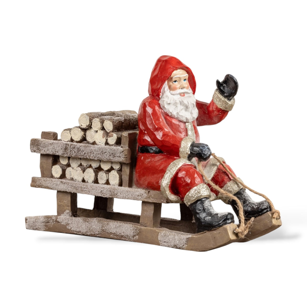 Red Sledding Resin Santa with Firewood – Rust & Cinder