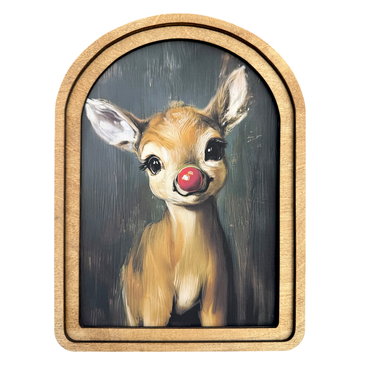 Rudolph Reindeer Arch Top Framed Canvas Artwork – Rust & Cinder