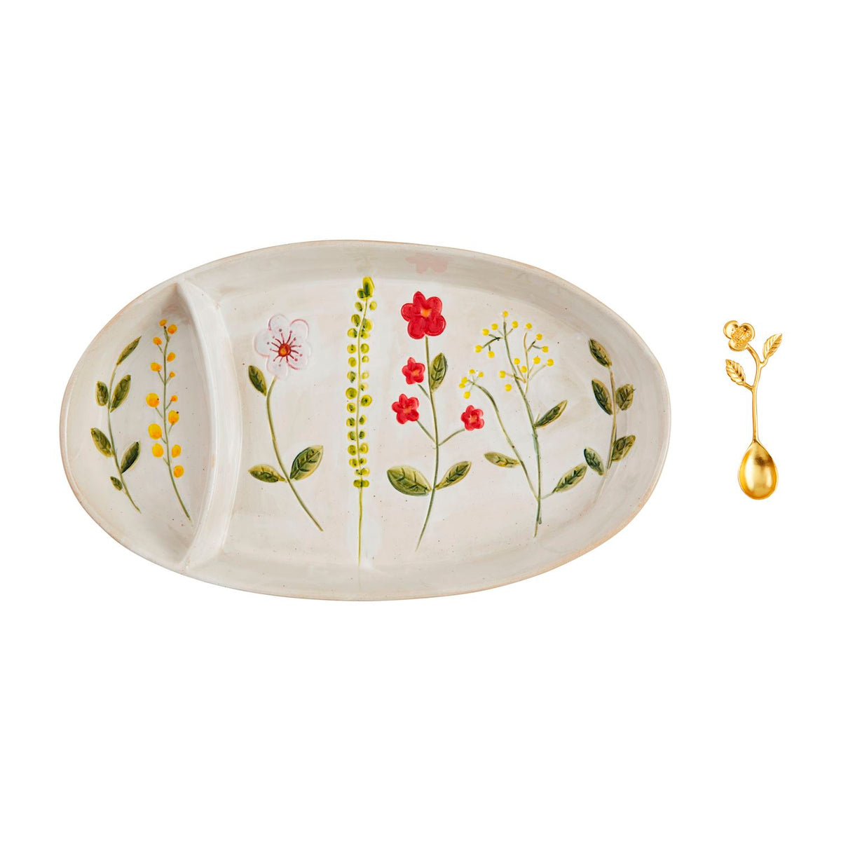 Botanica Flower Stem Chip & Dip Set with Gold Spoon – Rust & Cinder
