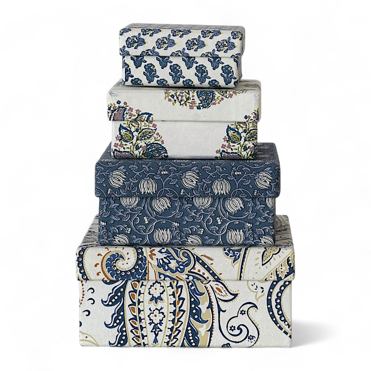 Handmade Blue Paisley Print Nested Gift Boxes – Rust & Cinder