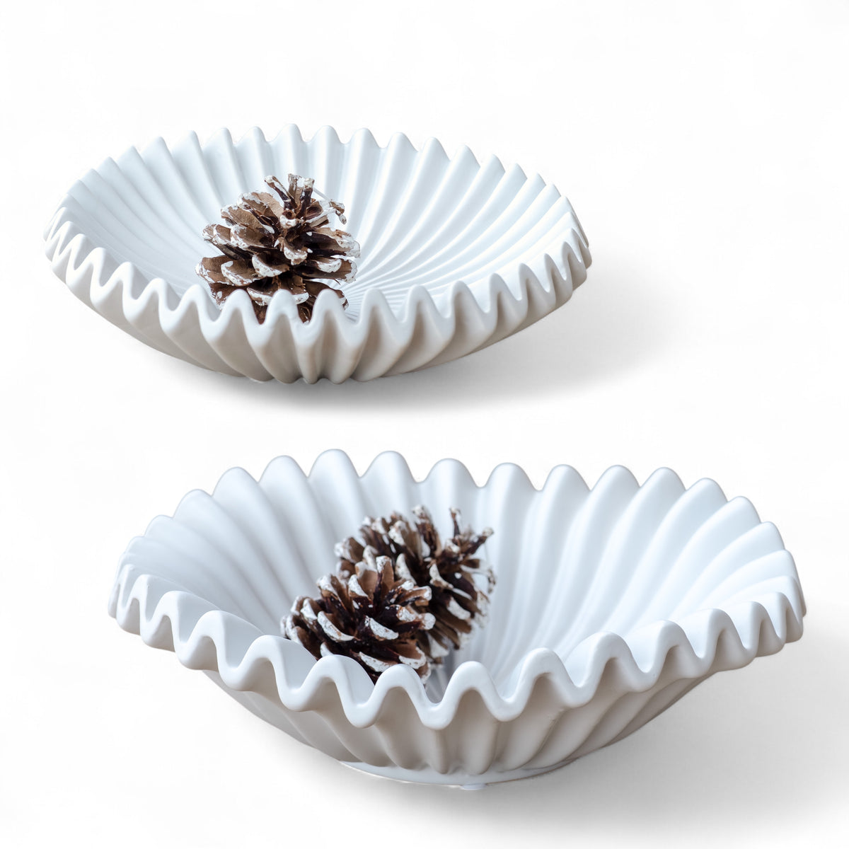 Matte White Ripple Ceramic Decorative Dish | 2 Sizes – Rust & Cinder