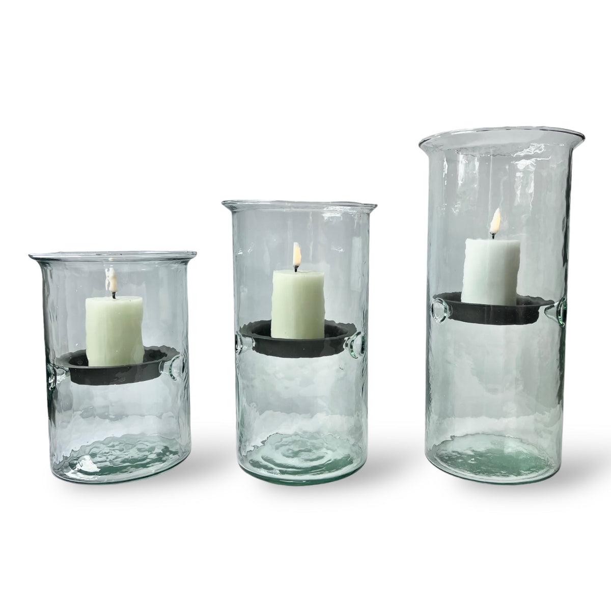 Glass Candle Cylinder with Rustic Insert – Rust & Cinder