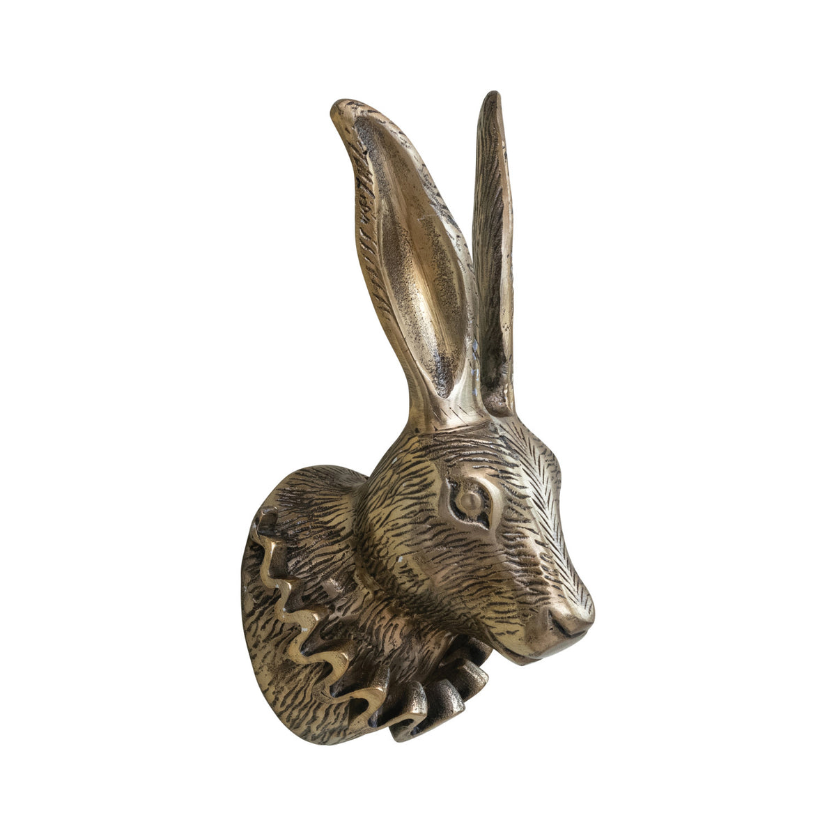 Brass Finish Cast Aluminum Rabbit Head with Ruff Collar Wall Mount ...