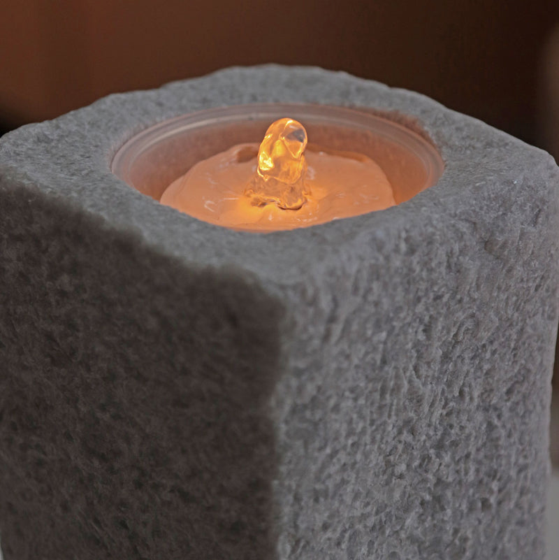 Water Wick LED Grey Stone Fountain Wax Candle with Remote – Rust & Cinder