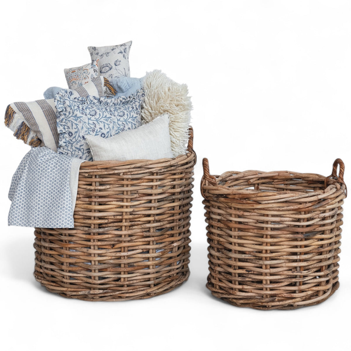 Woven Rattan Storage Baskets with Handles – Rust & Cinder