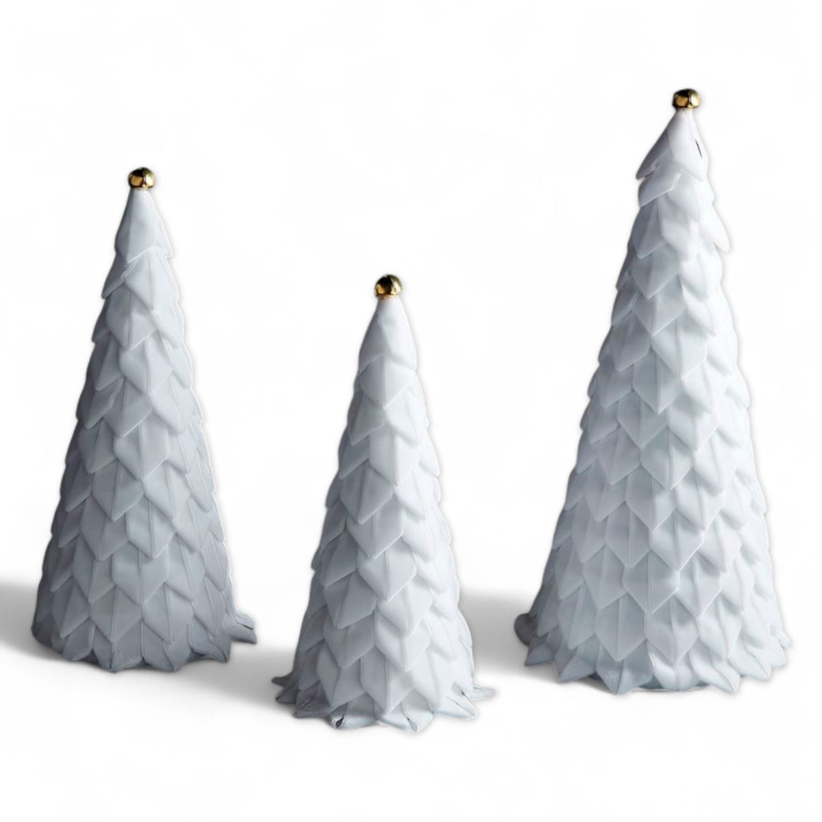 White Velvet Holiday Trees with Jingle Bell Toppers | 3 Sizes – Rust ...